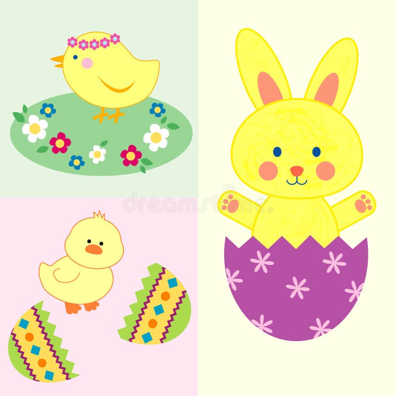 Set of Cute Easter Illustrations Stock Vector - Illustration of cute ...