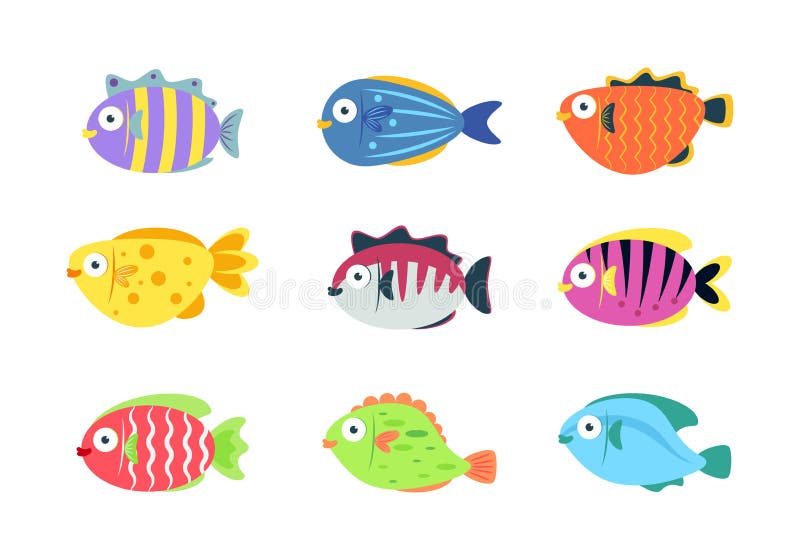 Set of cute fish cartoon stock vector. Illustration of fishy - 188751778