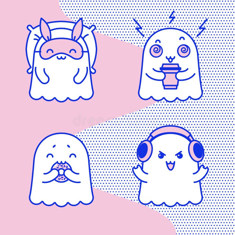Set of Cute Friendly Ghosts in Trendy Colors, Isolated Vector ...