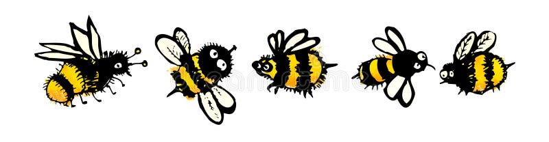 Set of Cute Funny Bees. Child Drawing . Hand Drawing. Not AI Stock ...