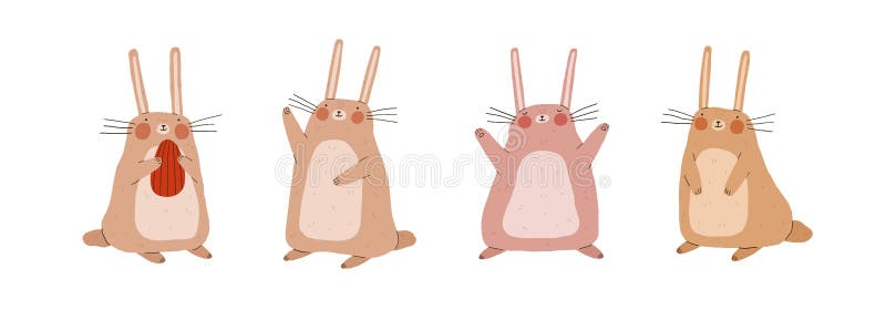 Set of Cute Funny Rabbit Characters. Happy Easter Bunnies. Cartoon ...