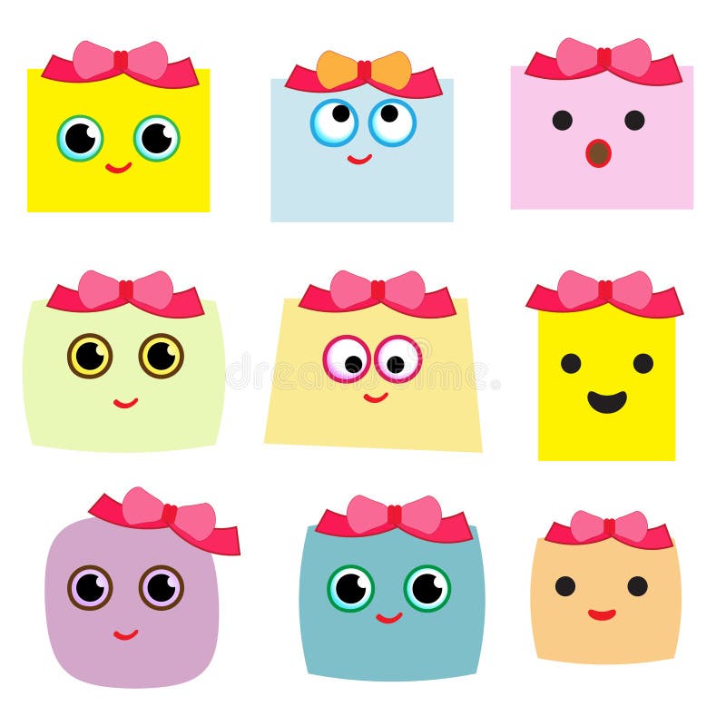 Set of Cute Gift Box Cartoon Facial Expressions Stock Vector ...