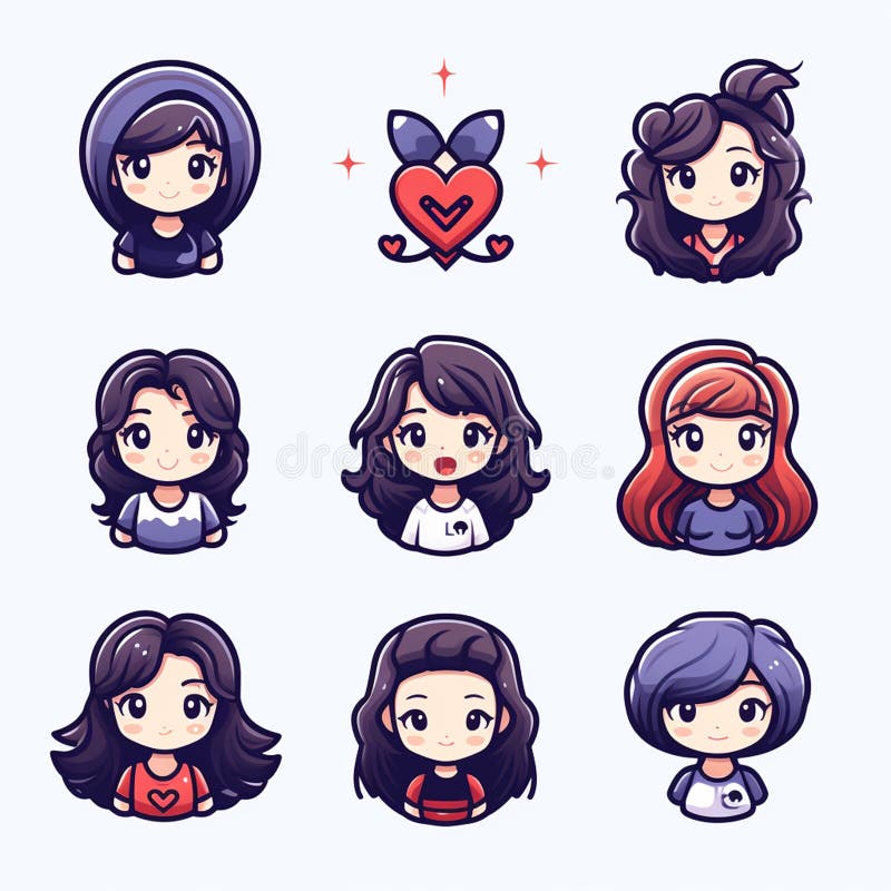 Set of Cute Girls with Different Hairstyles in Flat Style. Vector ...