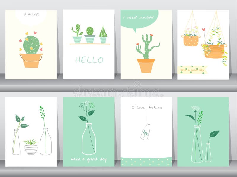 Set of Cute Grow Plants Poster,template,greeting Cards,Vector ...