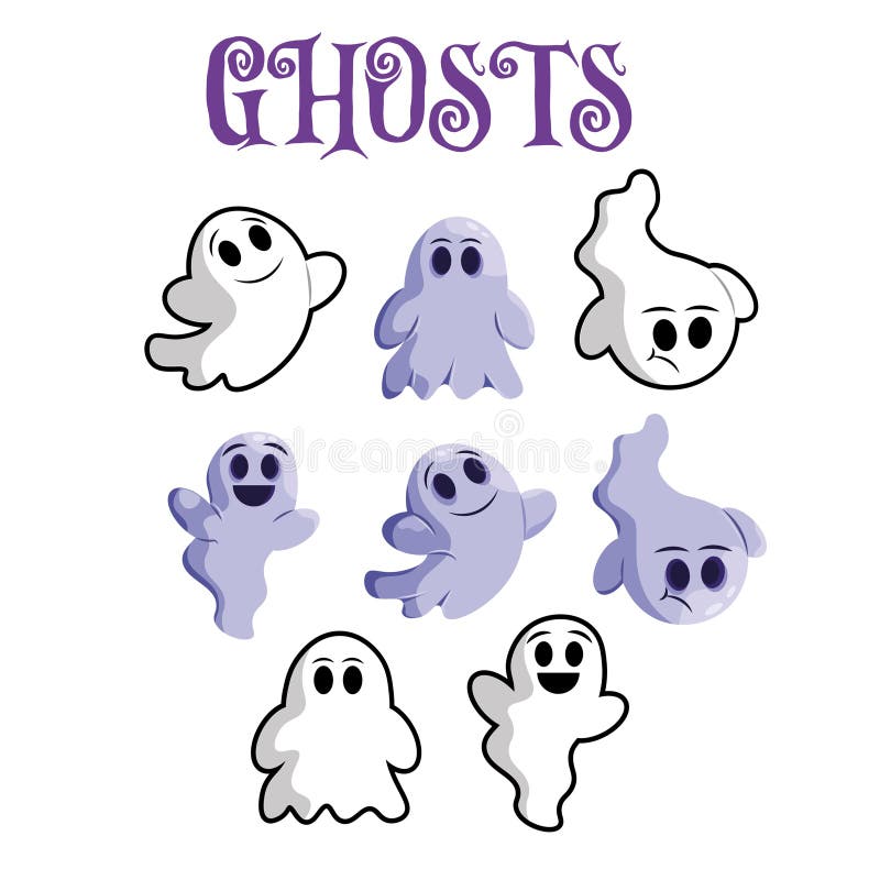 Set of Cute Halloween Ghost Characters Vector Stock Vector ...