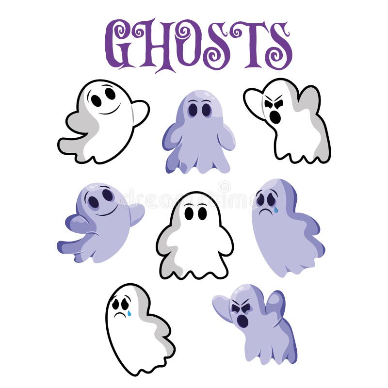 Set of Cute Halloween Ghost Characters Vector Stock Vector ...