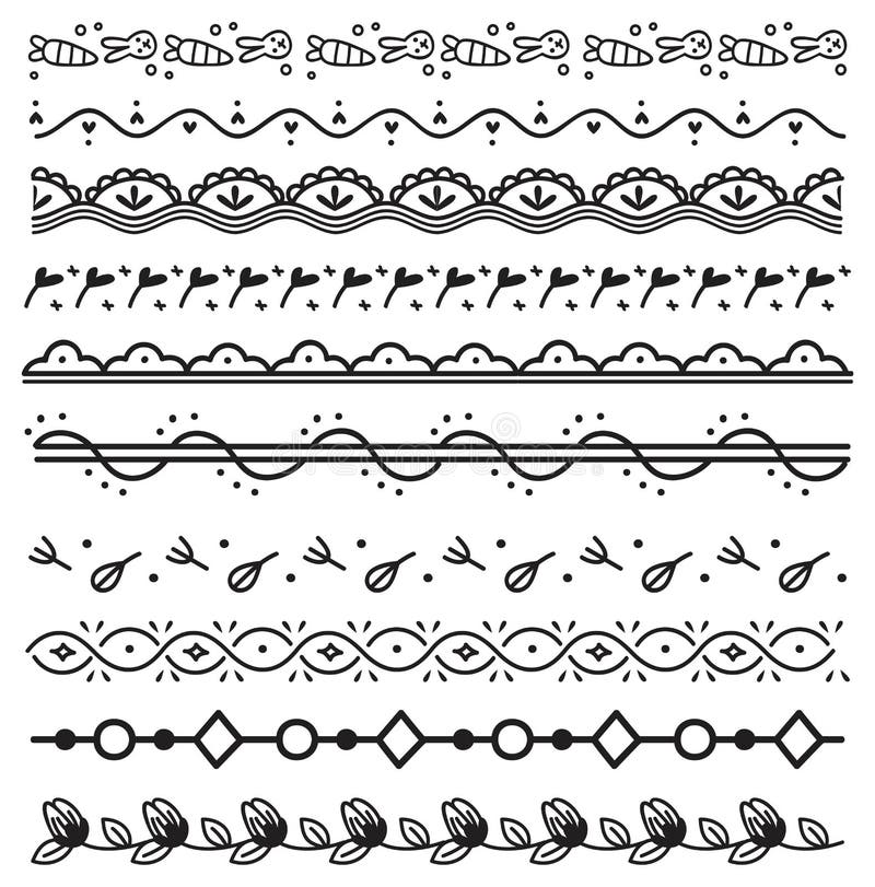 Set of Cute Hand Drawn Border Stock Illustration - Illustration of ...