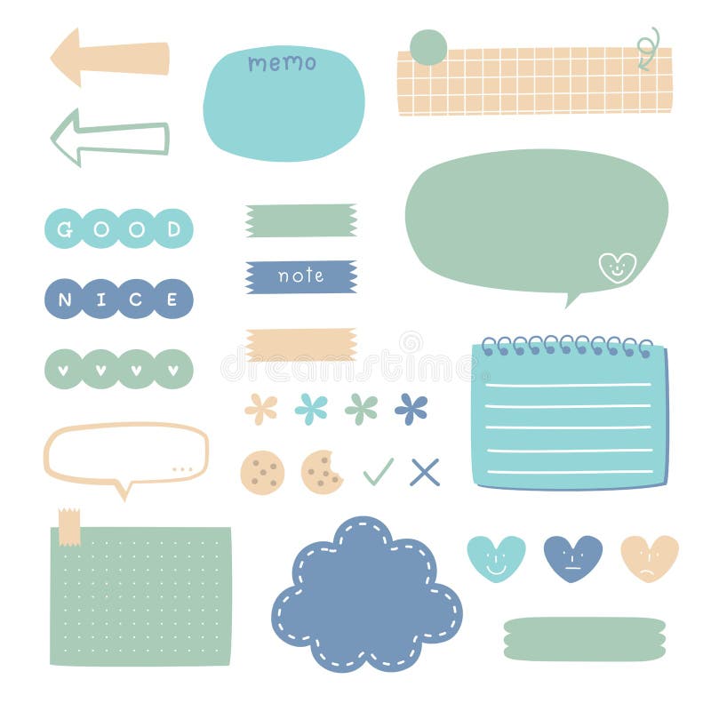 Set of Cute Hand Drawn, Doodle Text Box with Icon, Speech Bubble ...