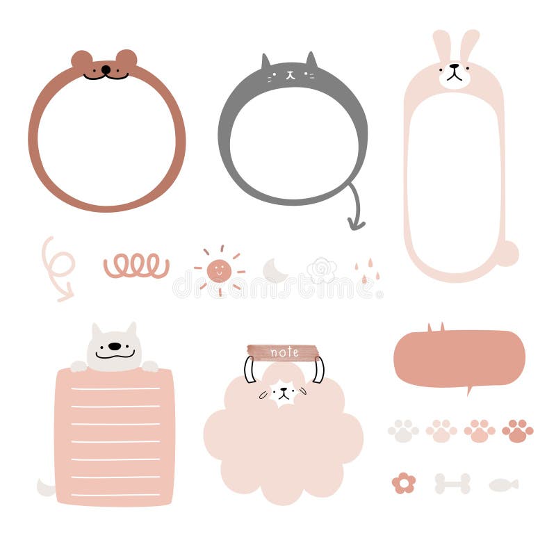 Set of Cute Hand Drawn, Doodle Text Box with Icon, Speech Bubble ...