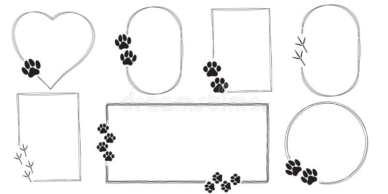 Set of Cute Hand Drawn Frames with Pet Footprints. Pet Paw Quote Speech ...