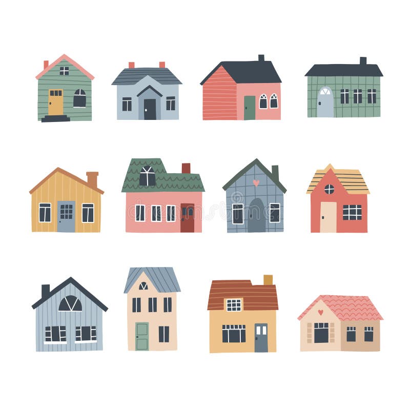 Cute Village Map with Houses and Animals. Hand Drawn Vector ...