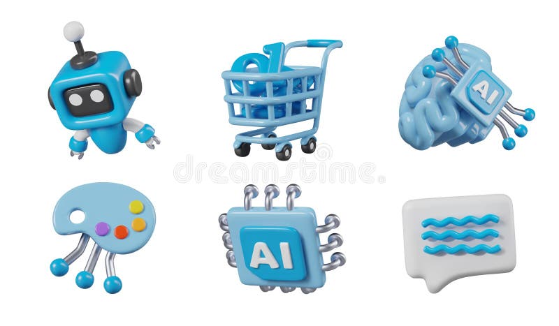 Set of Cute Icons for Site, Application with Artificial Intelligence ...