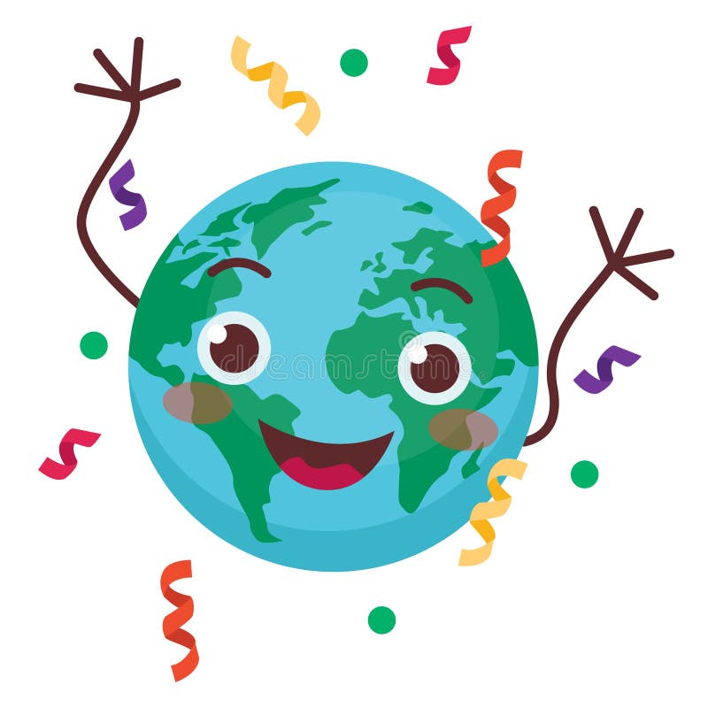 Set of Cute Illustrations with Planet Earth. Earth is Having Fun and ...