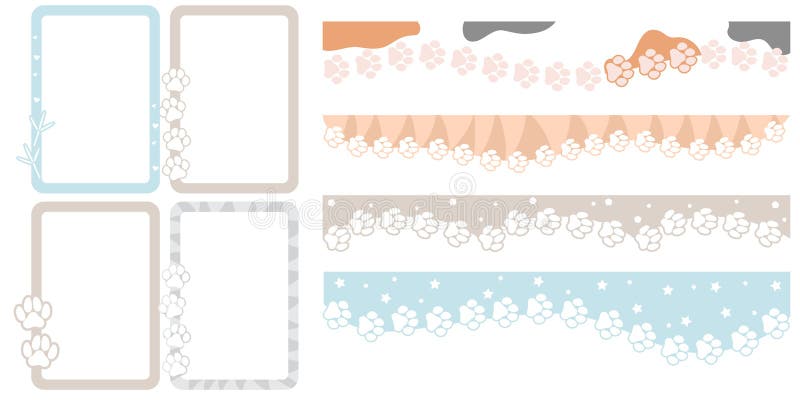 Set of Cute Kawaii Frames and Headers with Pet Pawprints Stock ...