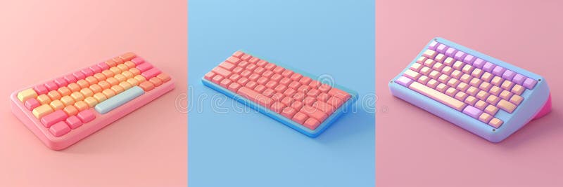 Set of Cute Keyboard of Computer. 3D Cartoon Animation Style Stock ...