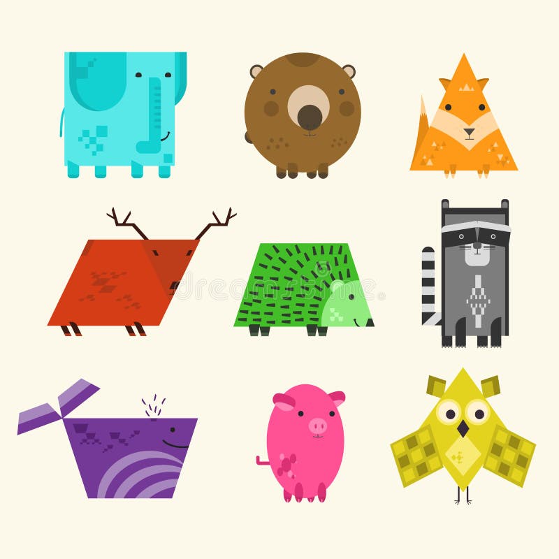 Set of Cute Kids Educational Geometrical Animals Stock Illustration ...