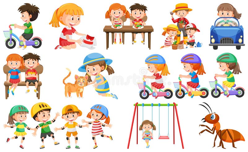 Set of Cute Kids and Objects Stock Vector - Illustration of adorable ...