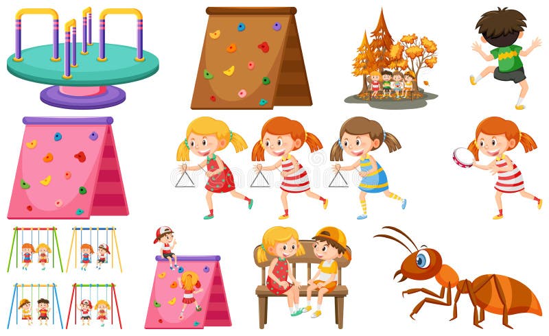 Set of Cute Kids and Objects Stock Vector - Illustration of cartoon ...