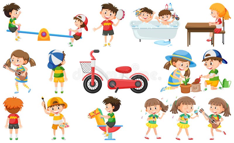 Set of Cute Kids and Objects Stock Vector - Illustration of elementary ...