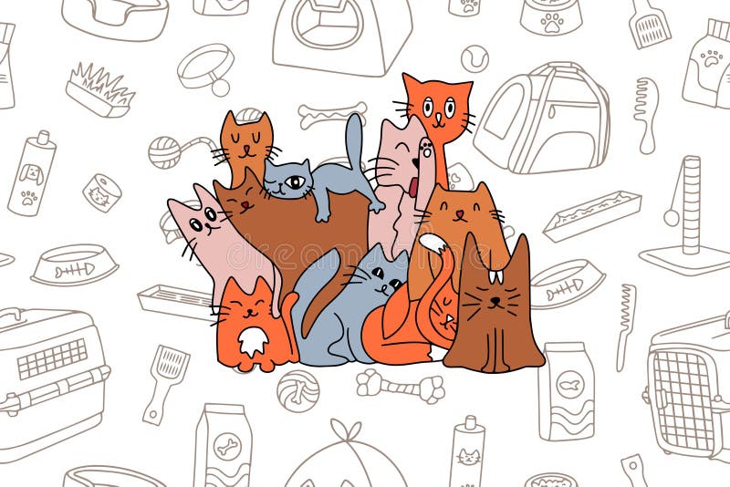 Set of Cute Cute Kittens. Doodle Cartoon Style Stock Vector ...