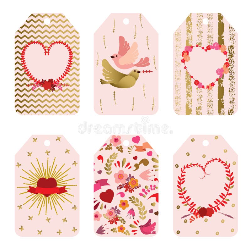 Set of Cute Labels for Celebrating Valentine`s Day. Stock Vector ...