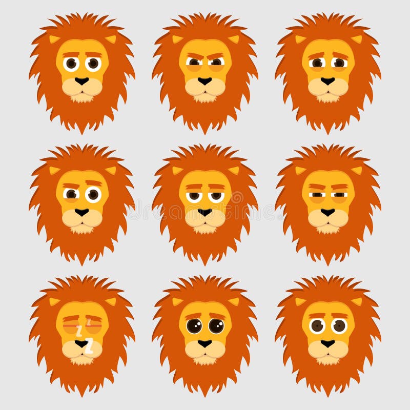 Set of Cute Lion Emoticons. Stock Vector - Illustration of feline ...