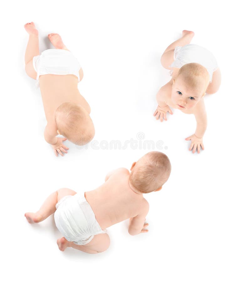 Set of Cute Little Baby Crawling on White Background Stock Photo ...