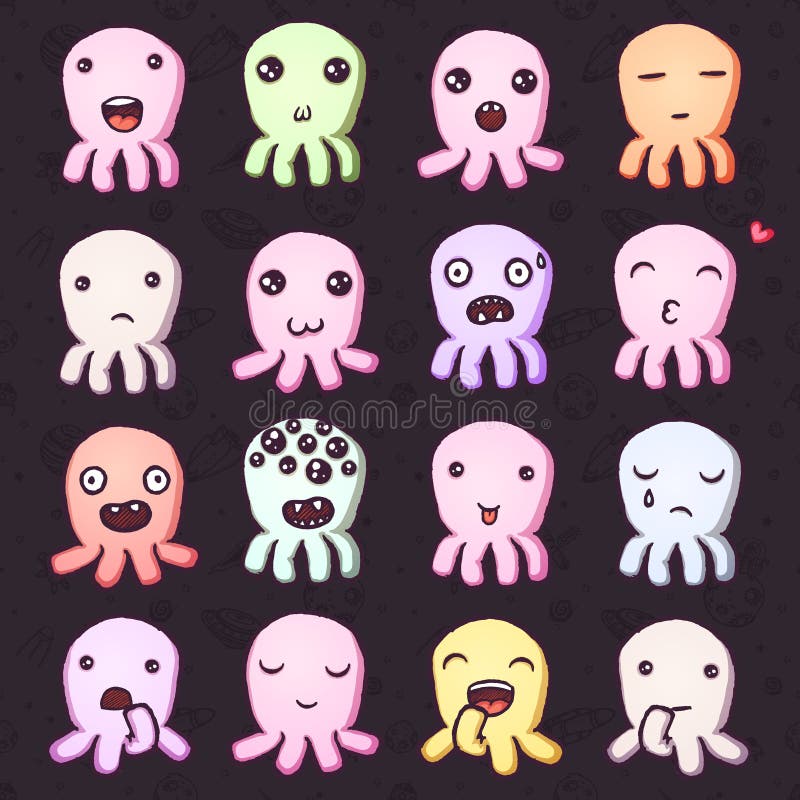 Hand Drawn Vector Eps10 Emoticons Collection Isolated Illustrations ...