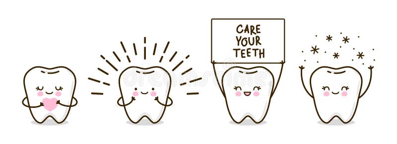 Set of Cute Little Teeth Isolated Stock Vector - Illustration of white ...