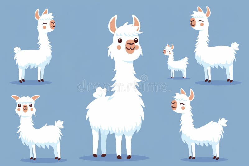 Set of Cute Llamas in Different Poses Illustration Isolated on Transparent Background Stock ...