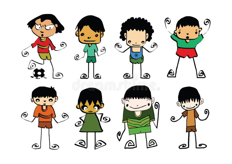 Set of Cute Man and Young Boys Cartoon Stock Illustration ...