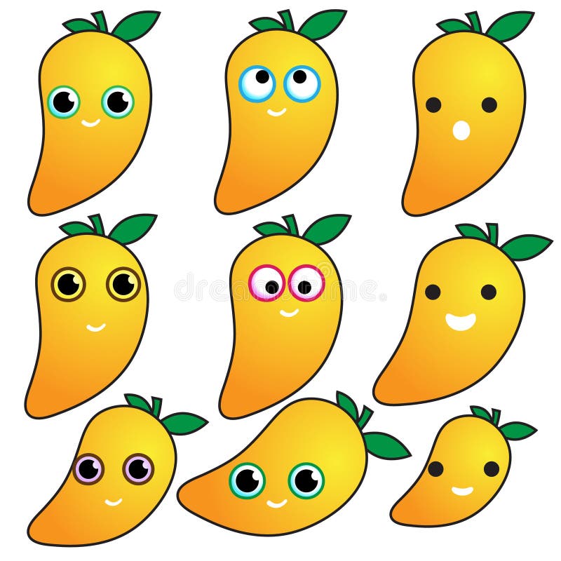 Set of Cute Mango Cartoon Facial Expressions Stock Illustration ...