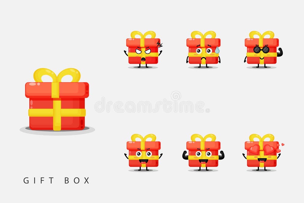 Set of Cute Mascot Gift Boxes Stock Vector - Illustration of greeting ...