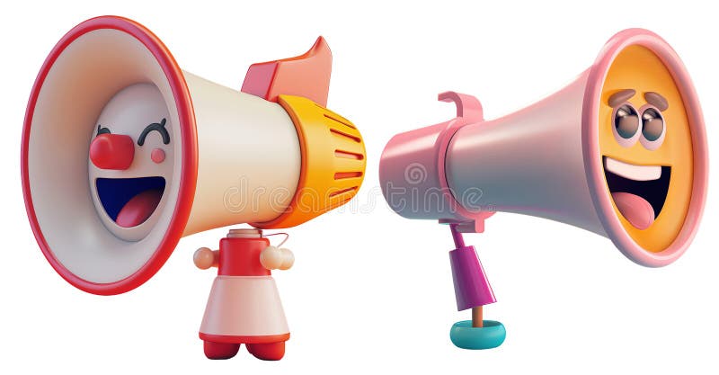 Set of Cute Megaphone. 3D Cartoon Animation Style Stock Illustration ...
