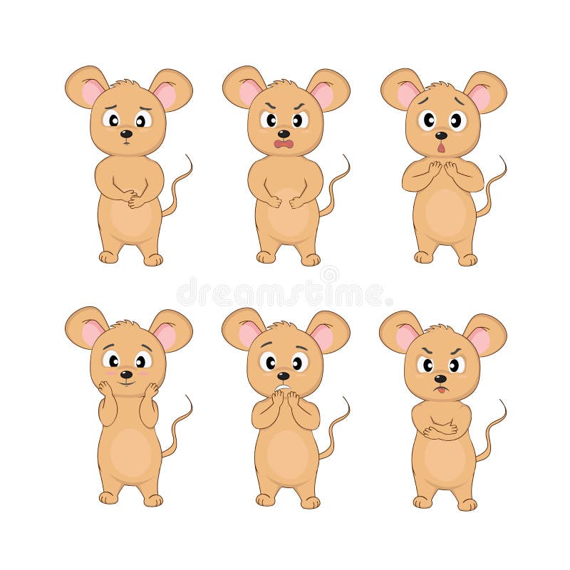 A Set of Cute Mice in Different Poses with Different Emotions Stock ...