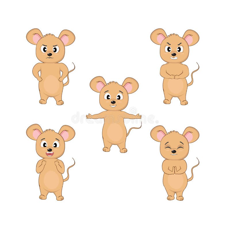 A Set of Cute Mice in Different Poses with Different Emotions Stock ...
