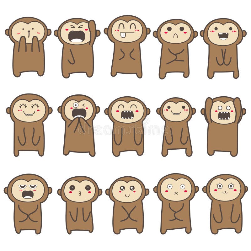 Set of Cute Monkey Character Design. Stock Vector - Illustration of ...