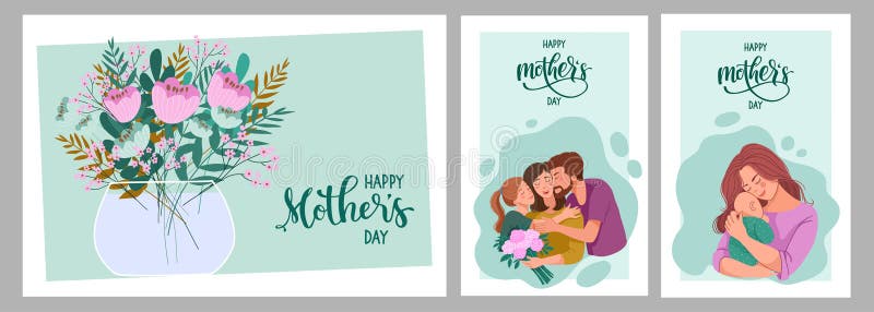 Set of Cute Mothers Day Cards. Stock Vector - Illustration of parenting ...