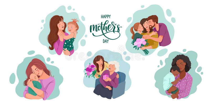 Set of Cute Mothers Day Illustrations Stock Vector - Illustration of ...
