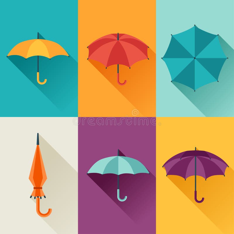 Set of Cute Multicolor Umbrellas in Flat Design Stock Vector ...