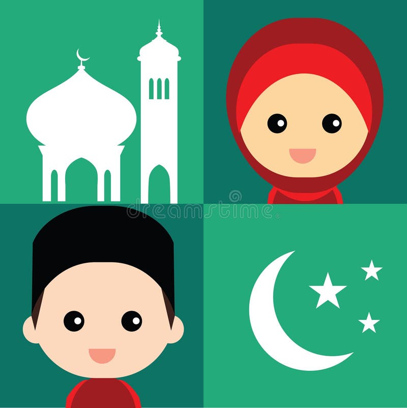 Set of Cute Muslim Character and Elements Stock Vector - Illustration ...