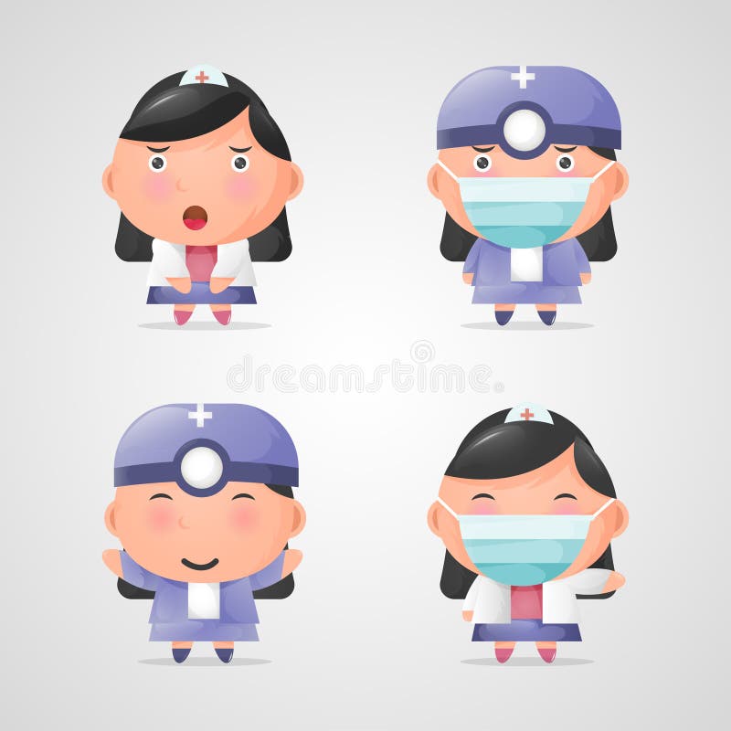 Set of Cute Nurse Character Designs Stock Vector - Illustration of ...