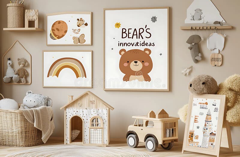A Set of Cute Nursery Posters with Different Shapes and Designs Stock ...