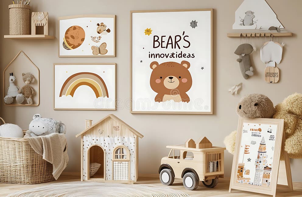 A Set of Cute Nursery Posters with Different Shapes and Designs Stock ...