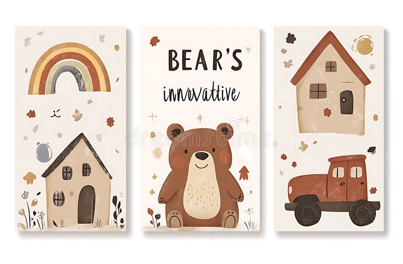 A Set of Cute Nursery Posters with Different Shapes and Designs Stock ...