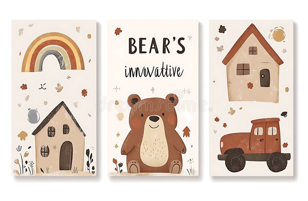 A Set of Cute Nursery Posters with Different Shapes and Designs Stock ...