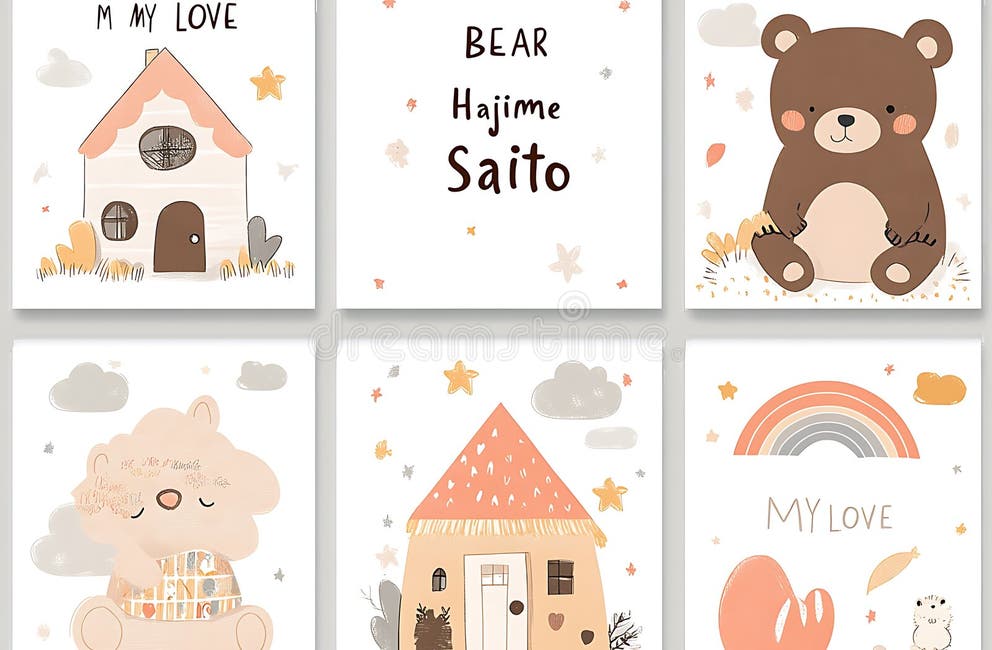 A Set of Cute Nursery Posters with Different Shapes and Designs Stock ...