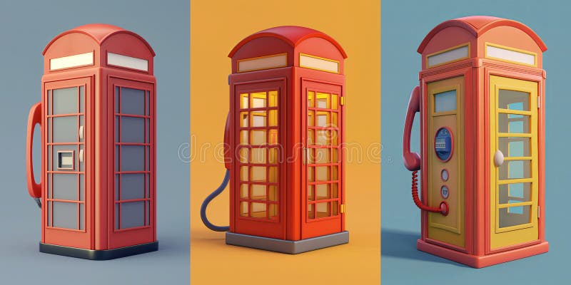 Set of Cute Old Phonebooth. 3D Cartoon Animation Style Stock ...