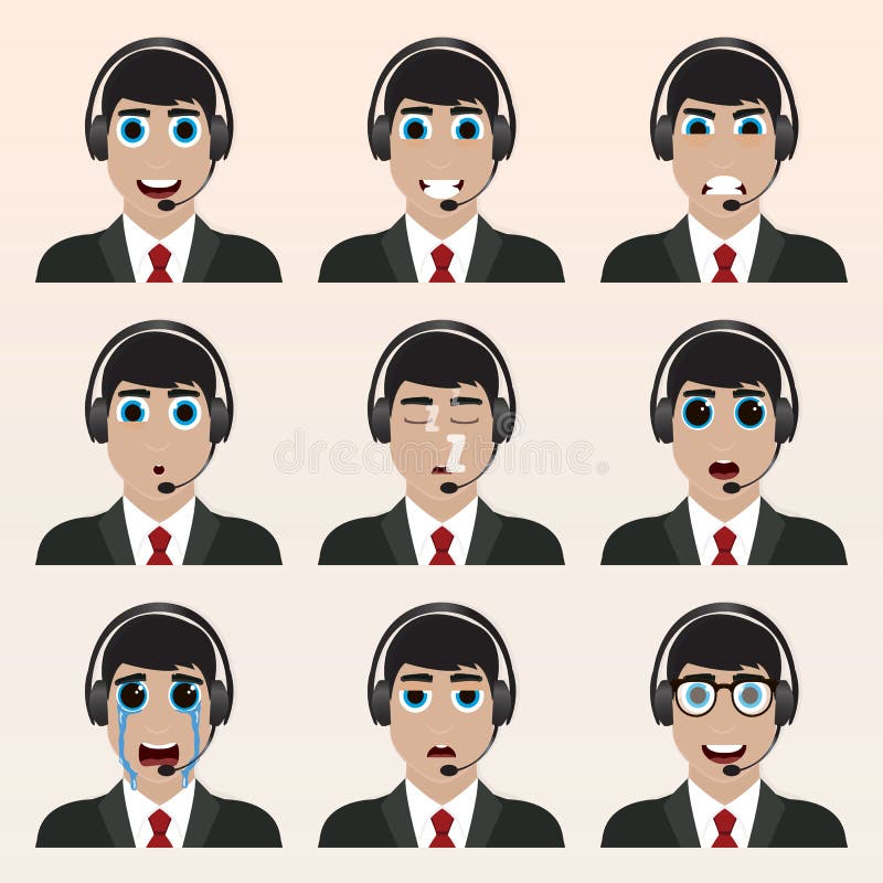 Set of Cute Operator Emoticons. Stock Vector - Illustration of help ...