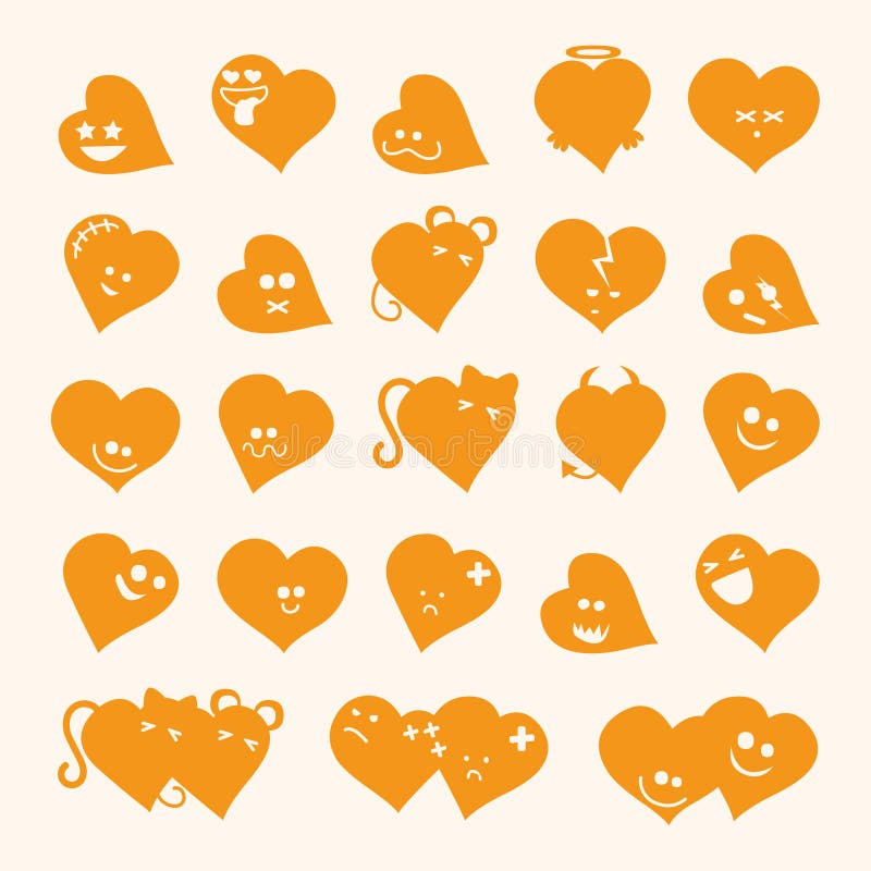 Set of Cute Orange Hearts with Different Emotions. Stock Vector ...
